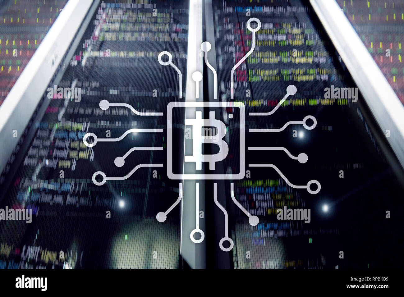 Bitcoin, Blockchain concept on server room background Stock Photo - Alamy