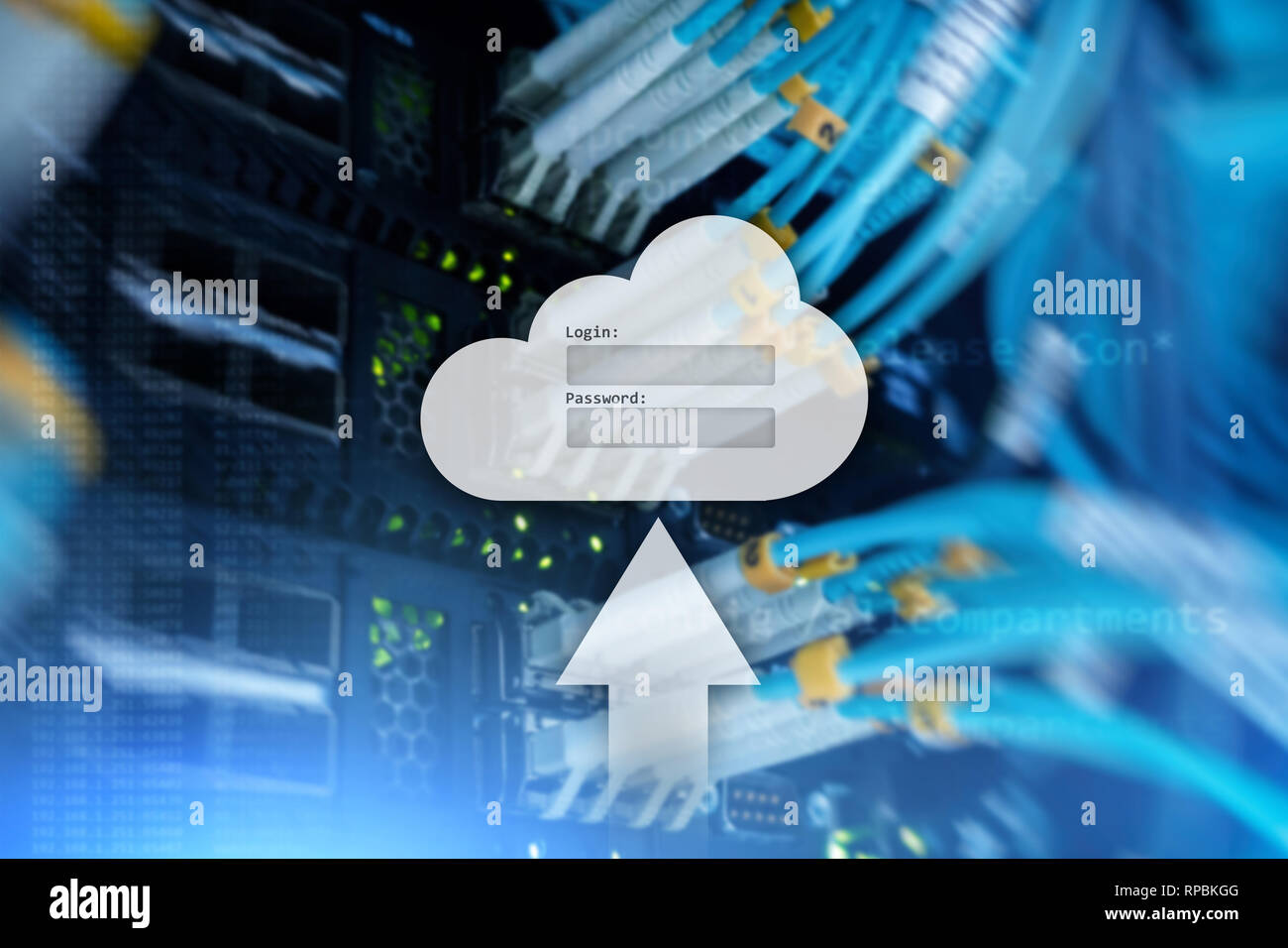 Cloud storage, data access, login and password request window on server ...
