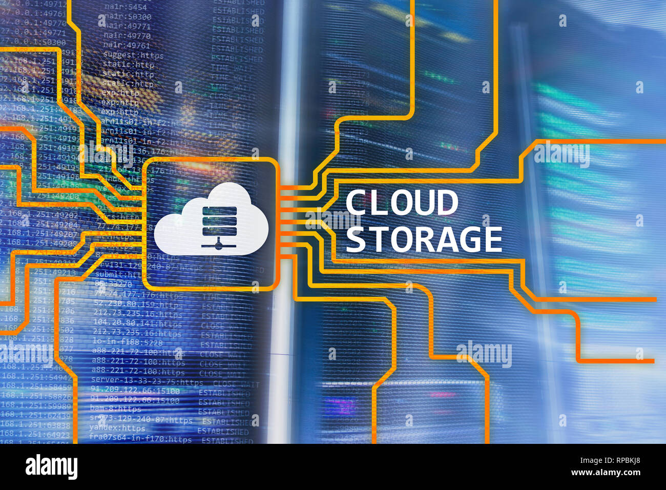 Cloud data storage concept on server room background Stock Photo - Alamy