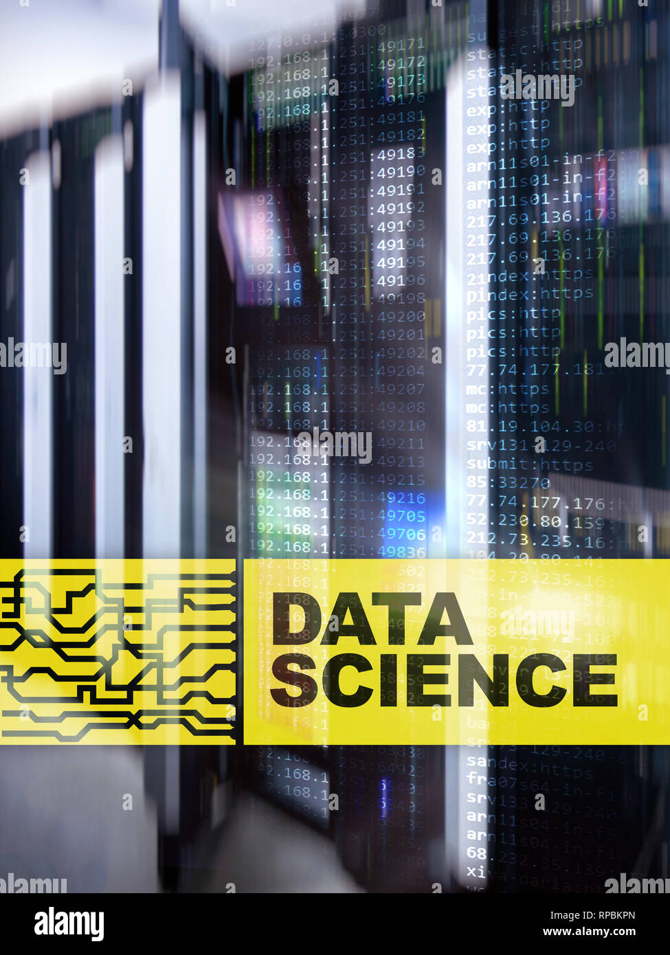 Data science, business, internet and technology concept on server room ...