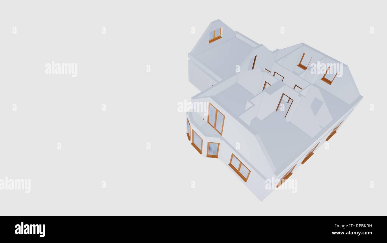 3D rendering of house interior. Section plane of cottage first floor ...