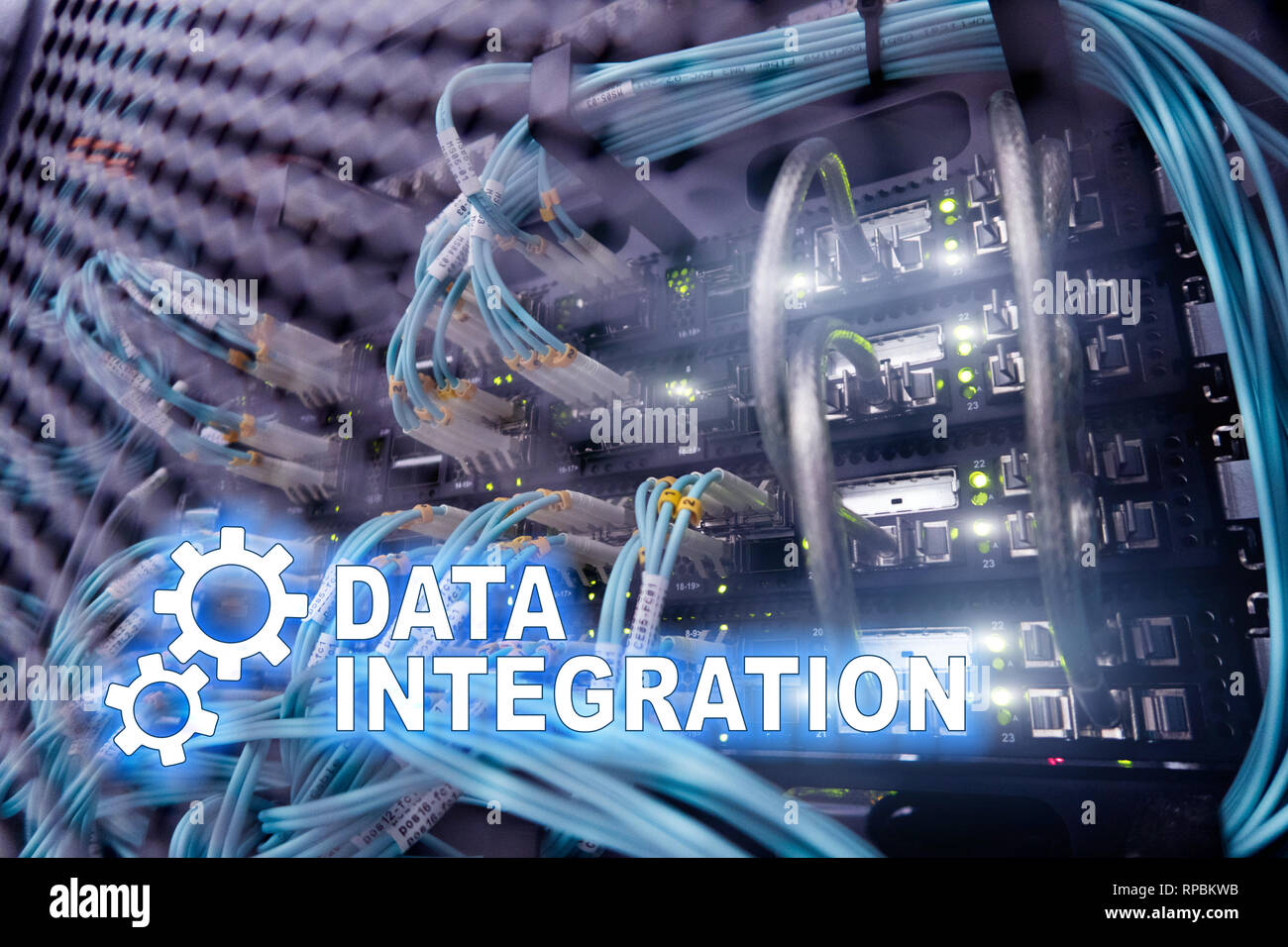 Data integration information technology concept on server room ...