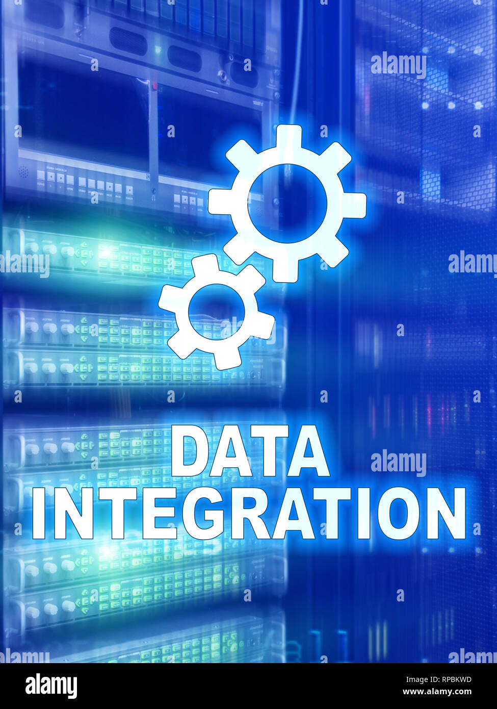 Data integration information technology concept on server room ...
