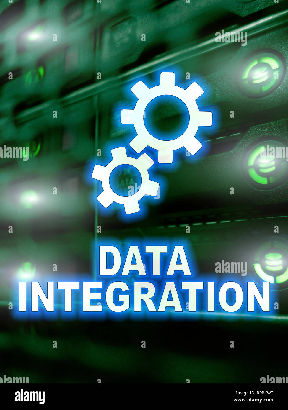 Data integration information technology concept on server room ...