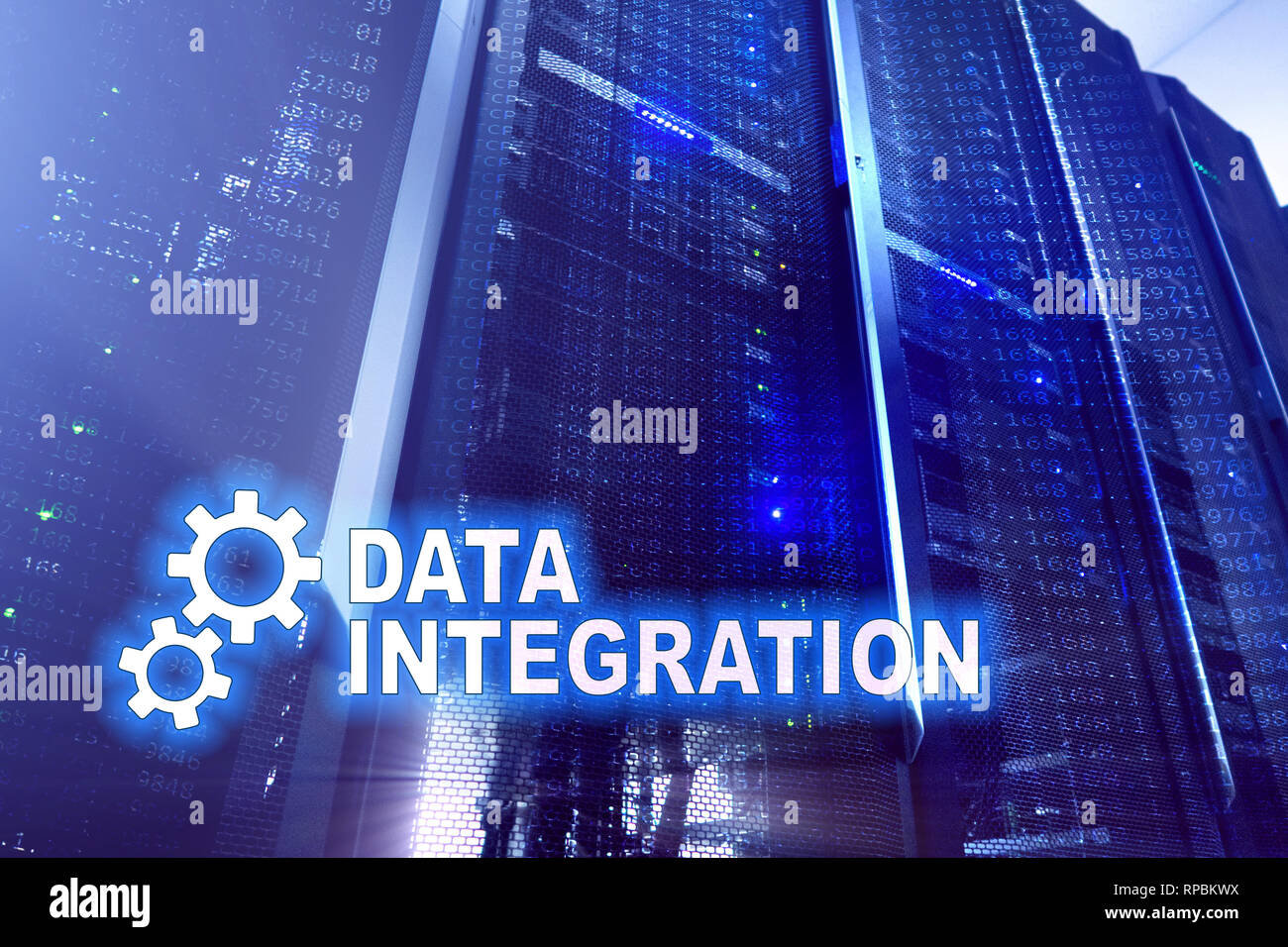 Data integration information technology concept on server room ...