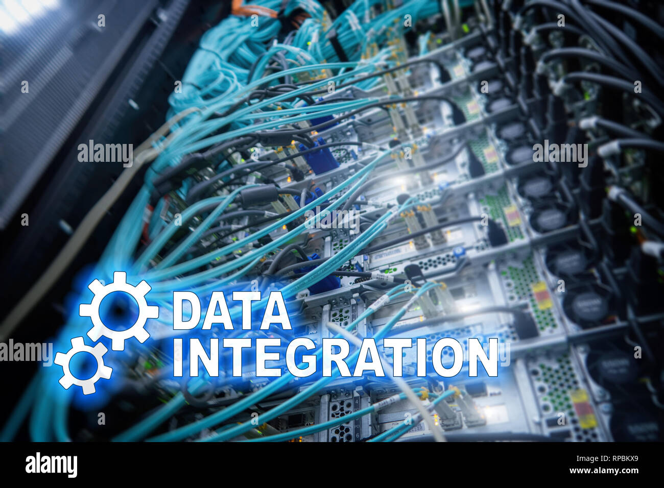 Data integration information technology concept on server room ...