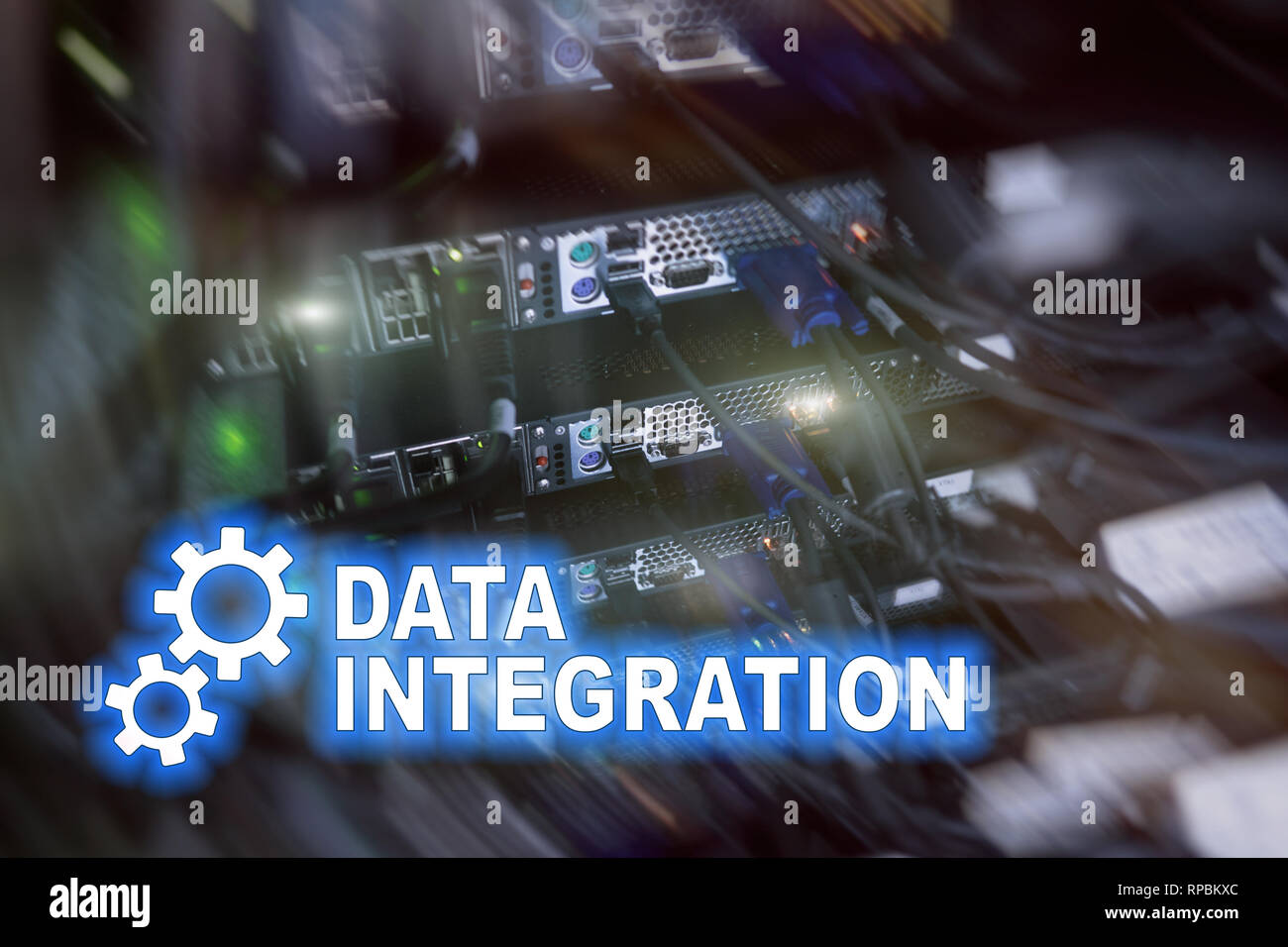 Data integration information technology concept on server room ...