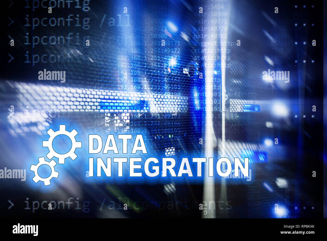 Data integration information technology concept on server room ...