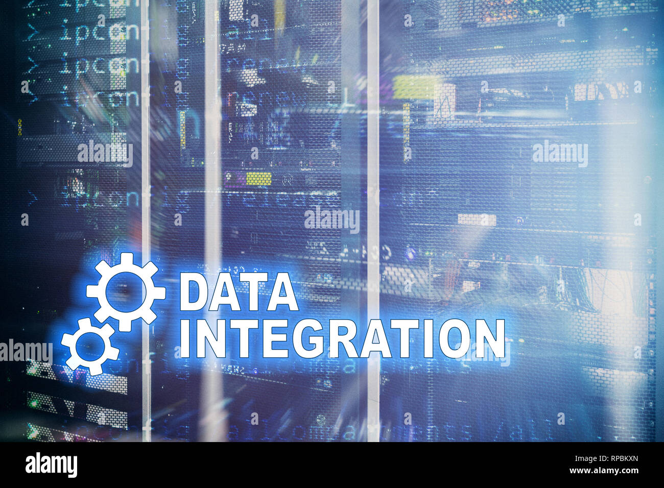 Data integration information technology concept on server room ...