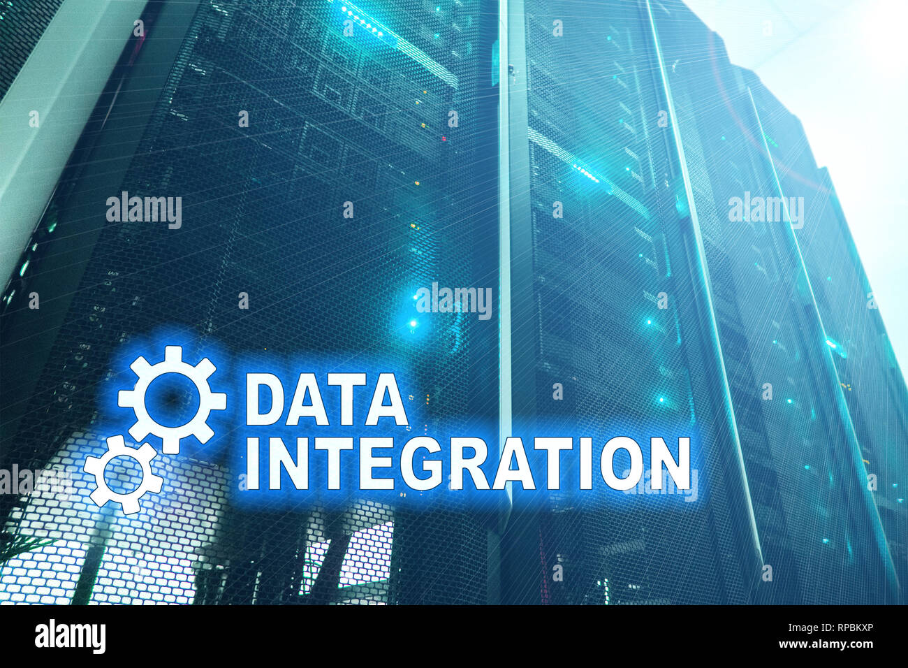 Data integration information technology concept on server room ...