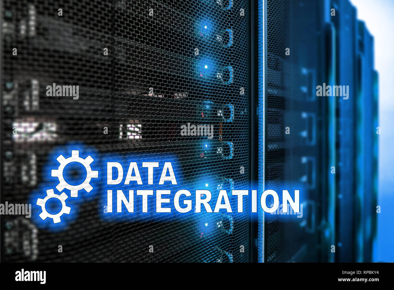 Data integration information technology concept on server room ...