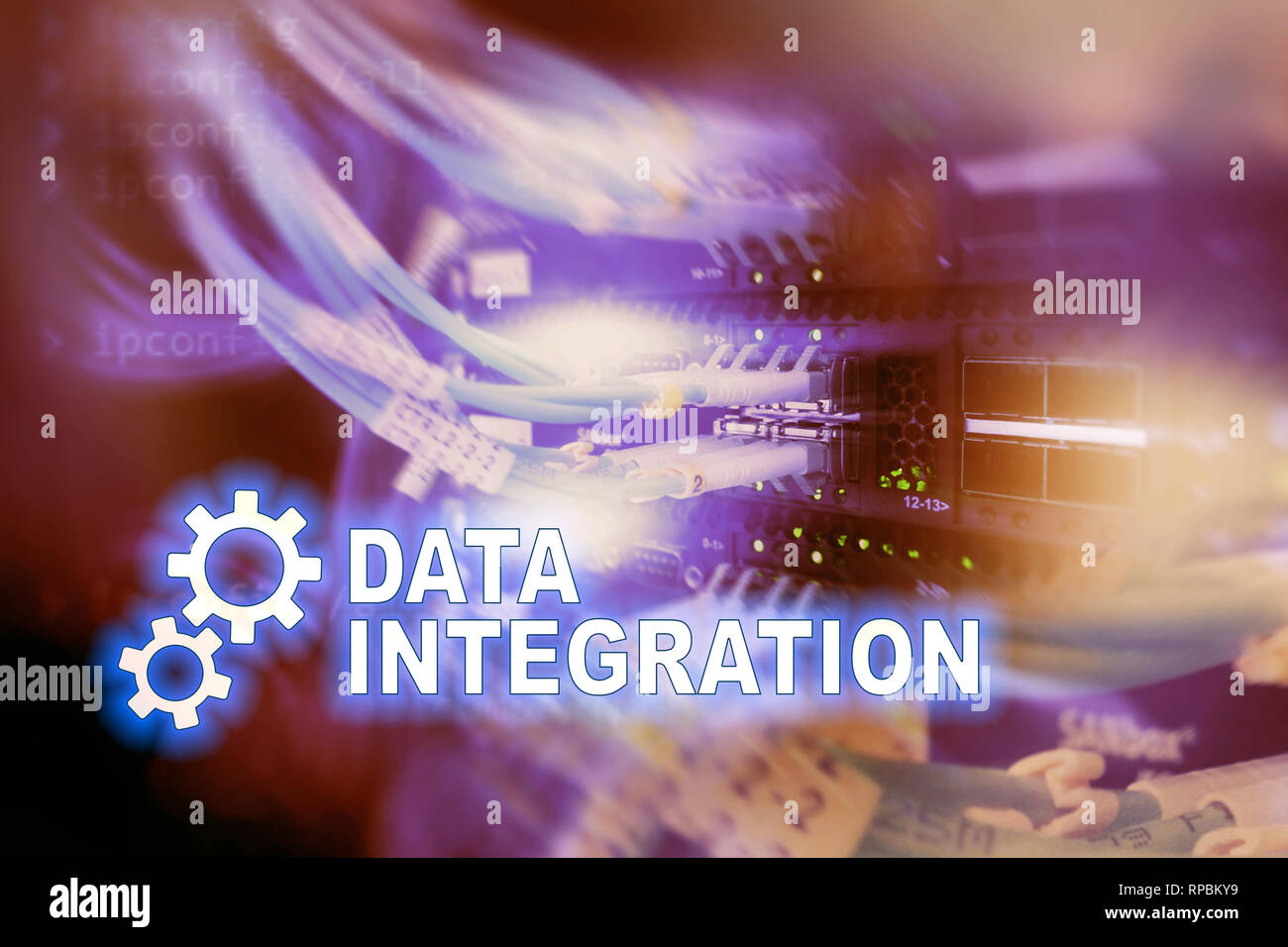 Data integration information technology concept on server room ...
