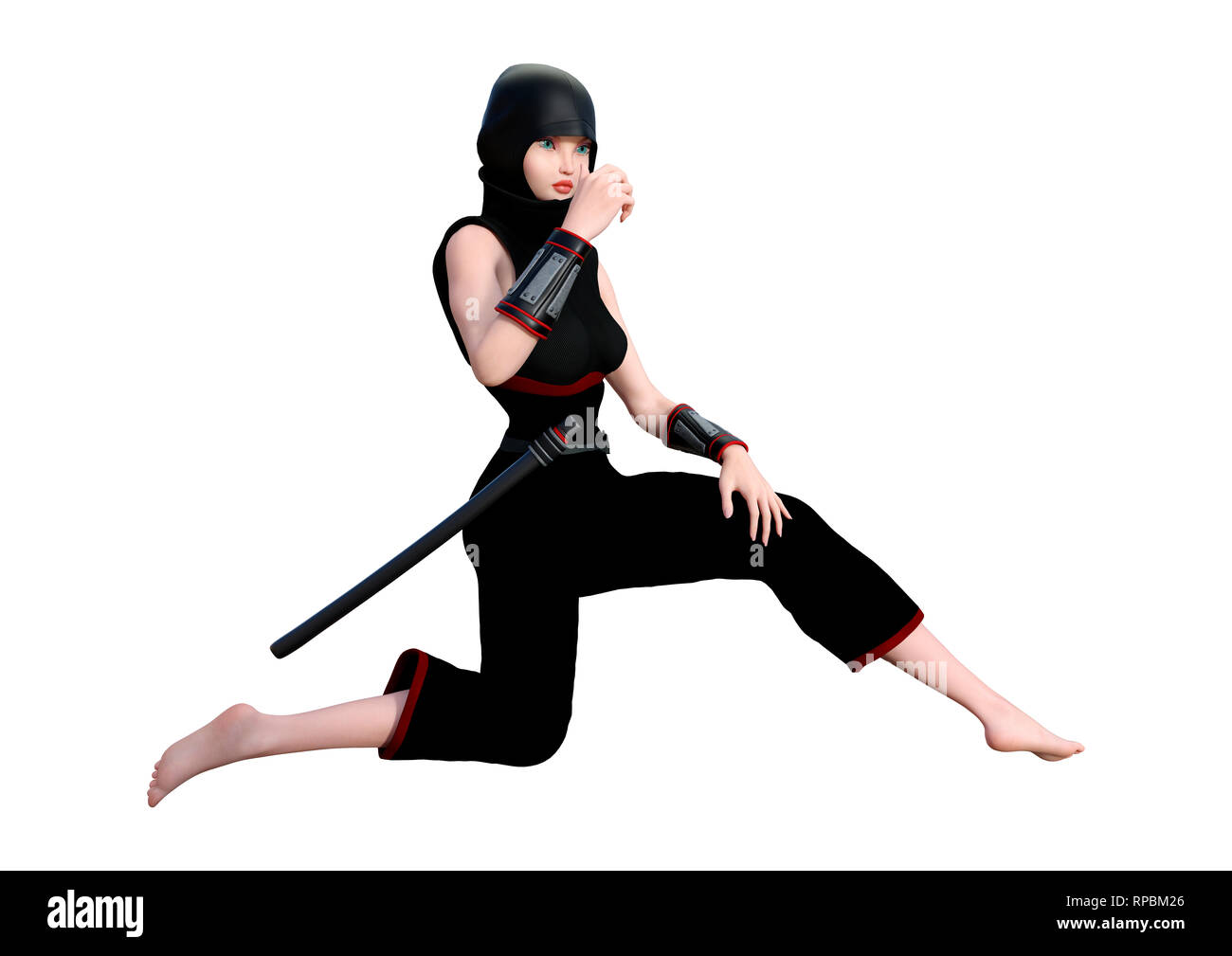3D rendering of a female ninja isolated on white background Stock Photo ...