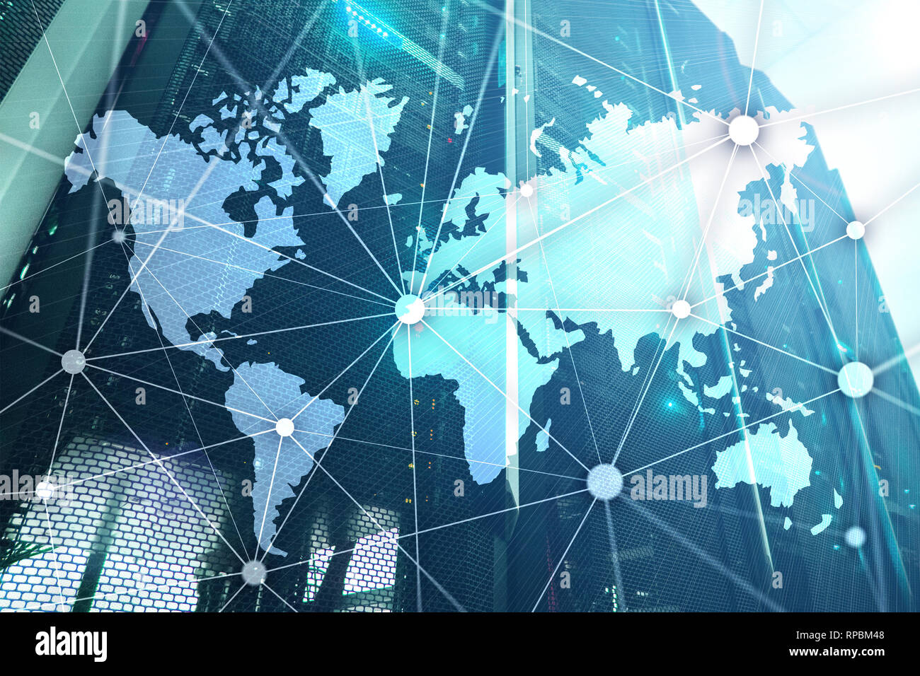 Double exposure world map. Global business and financial market concept ...
