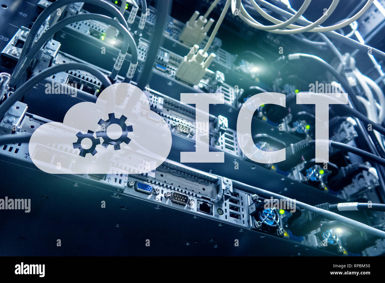 ICT - information and communications technology concept on server room ...