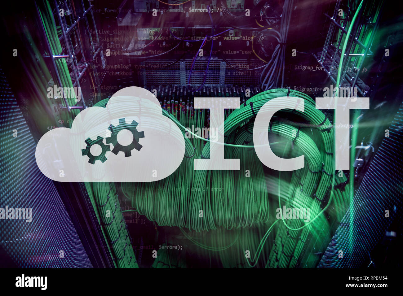 ICT - information and communications technology concept on server room ...