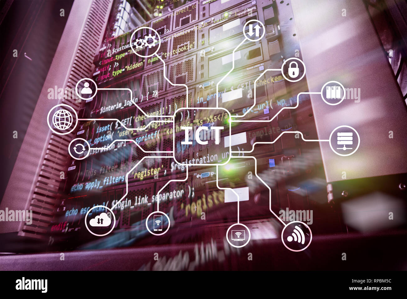 ICT - information and communications technology concept on server room ...