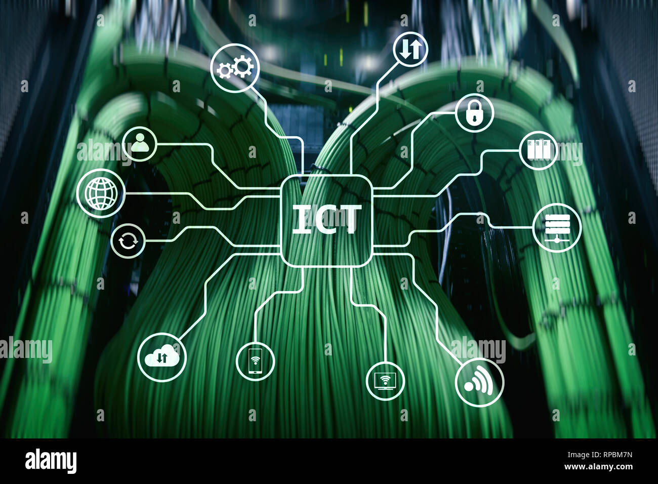 ICT - information and communications technology concept on server room ...