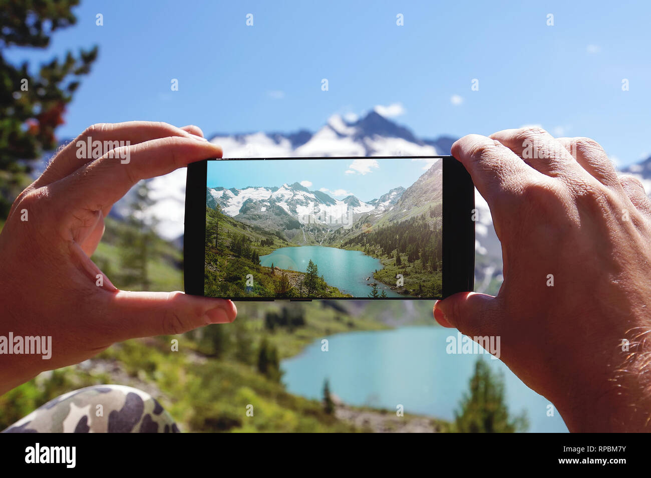 Smartphone taking photo. Close up of mobile phone camera screen ...