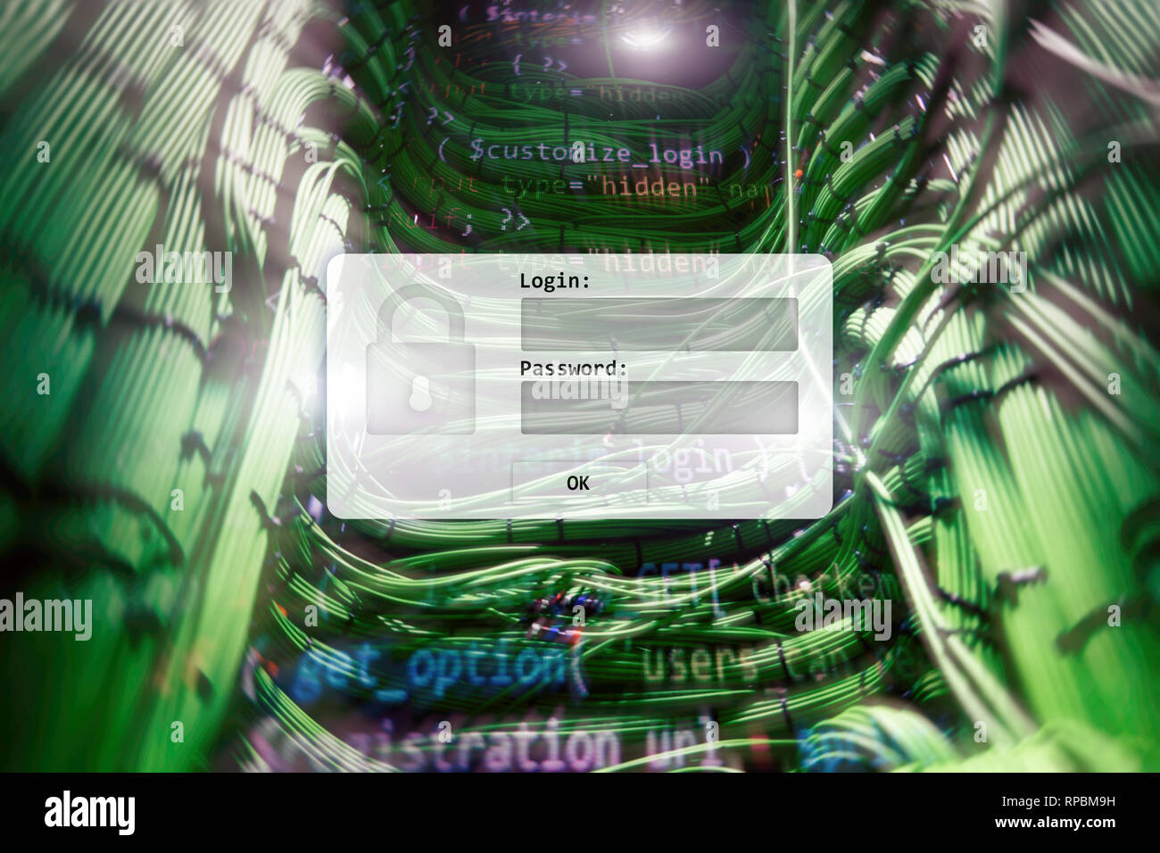 Server room, login and password request, data access and security Stock ...