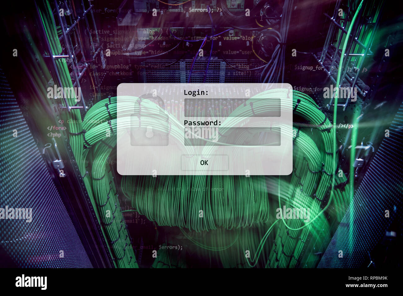 Server room, login and password request, data access and security Stock ...