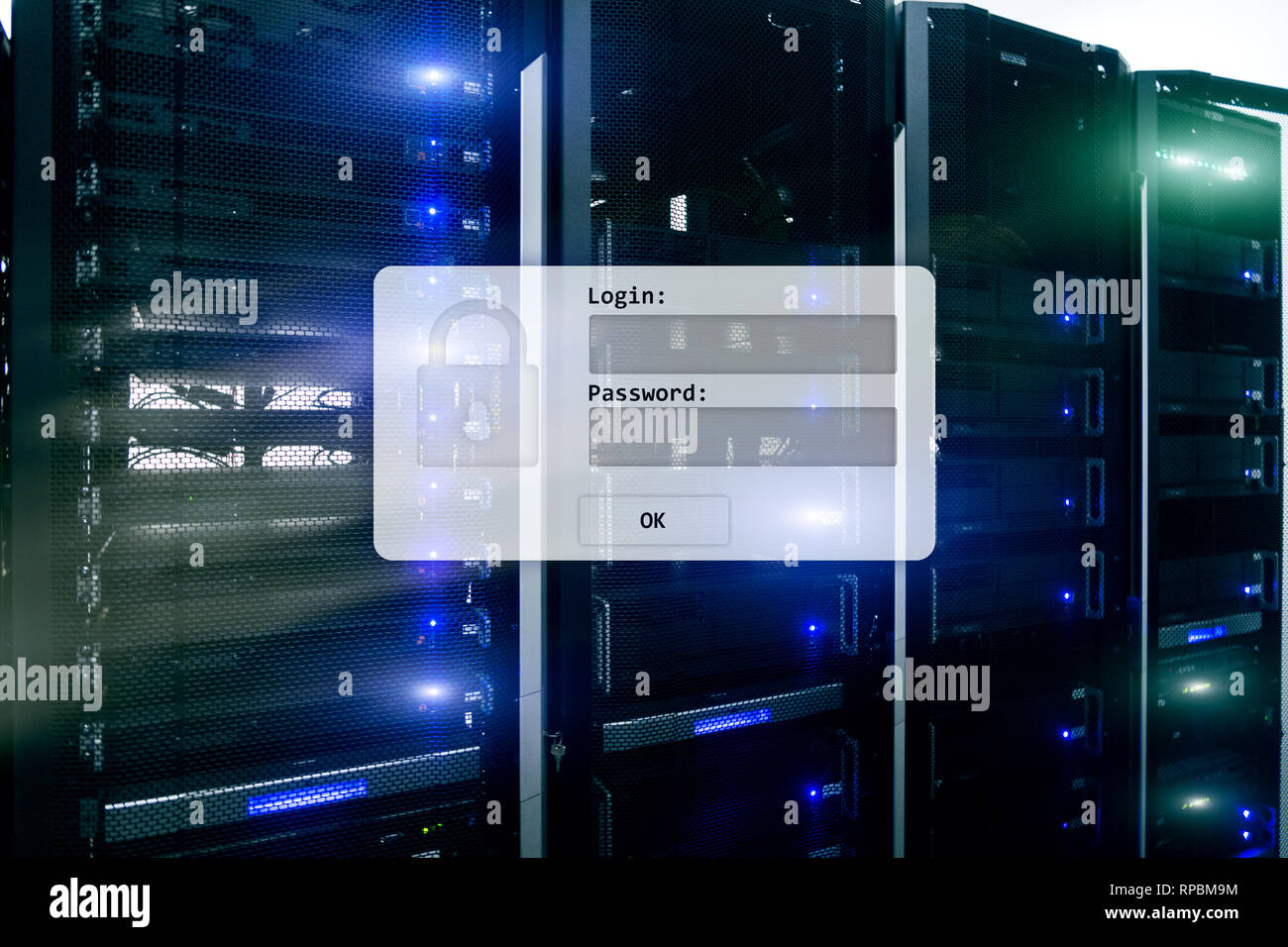 Server room, login and password request, data access and security Stock ...