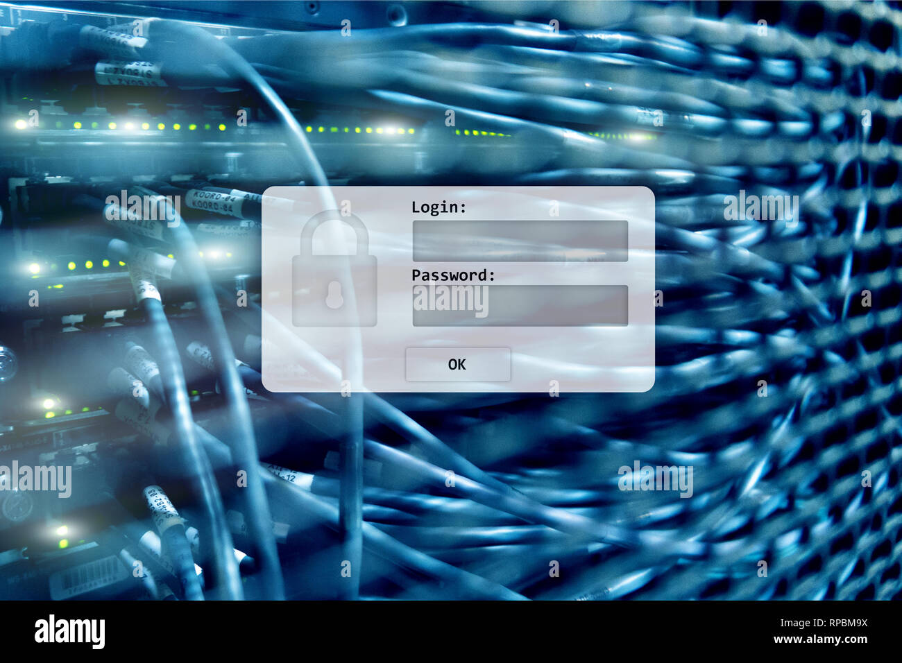 Server room, login and password request, data access and security Stock ...