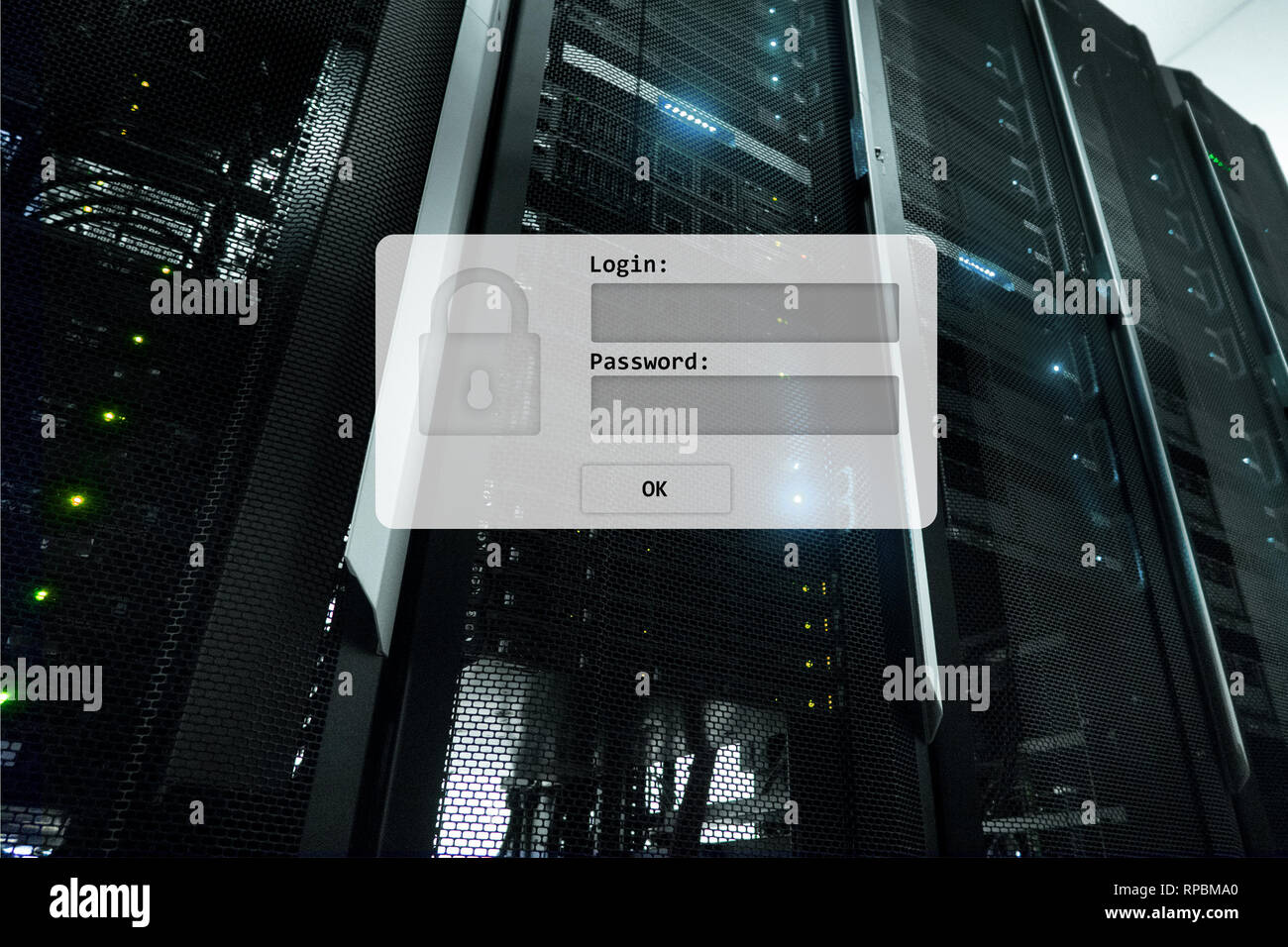 Server room, login and password request, data access and security Stock ...