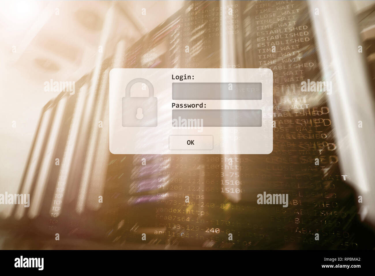 Server room, login and password request, data access and security Stock ...