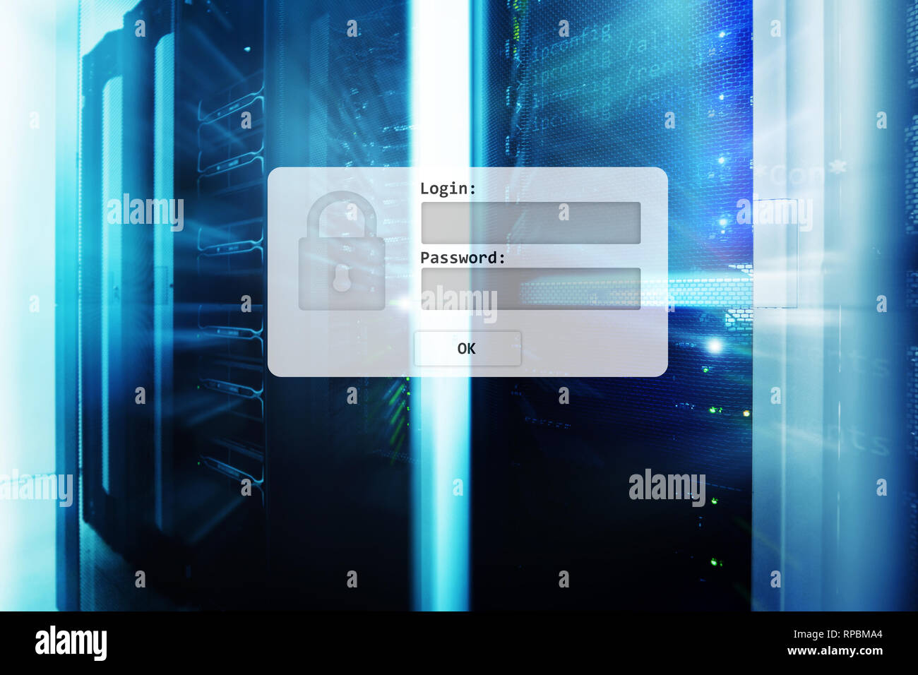 Server room, login and password request, data access and security Stock ...