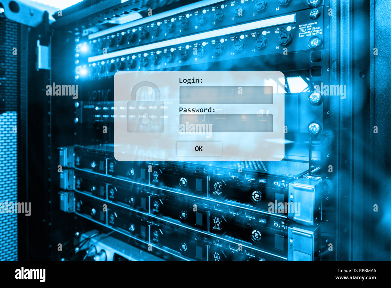 Server room, login and password request, data access and security Stock ...