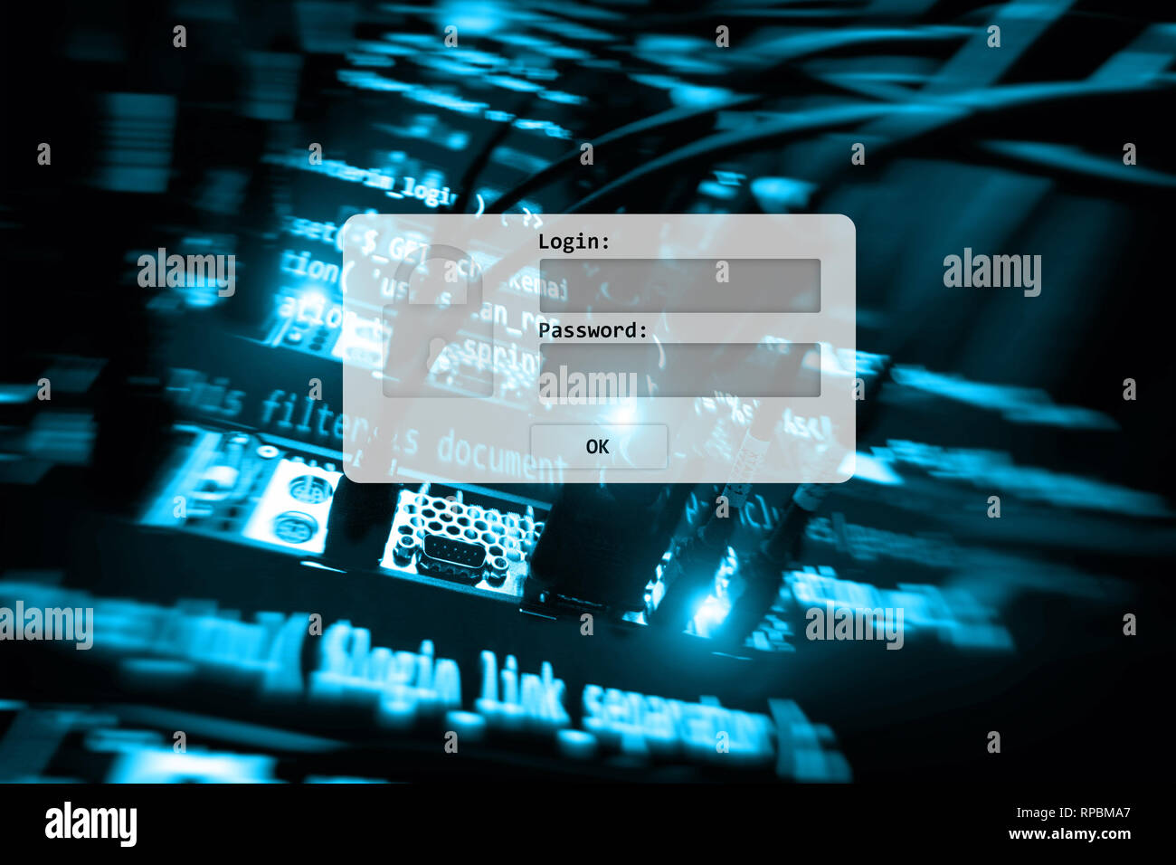 Server room, login and password request, data access and security Stock ...