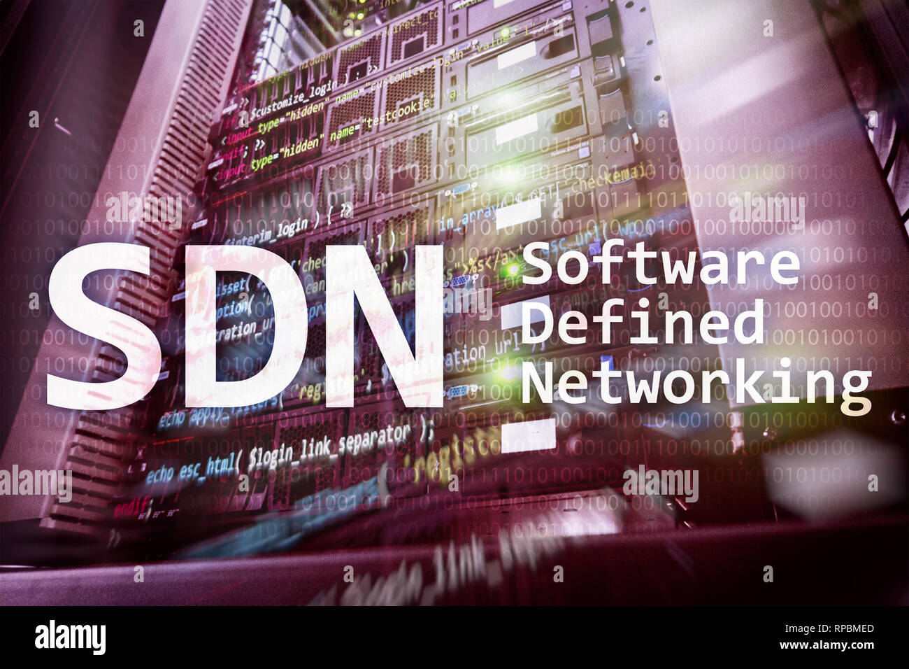 SDN, Software defined networking concept on modern server room ...