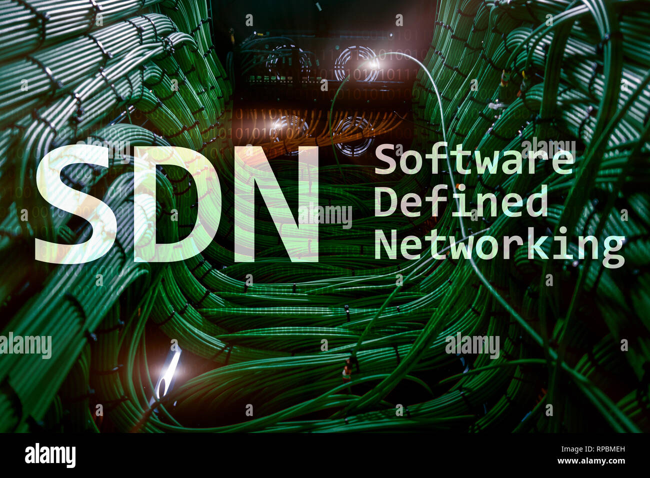 SDN, Software defined networking concept on modern server room ...