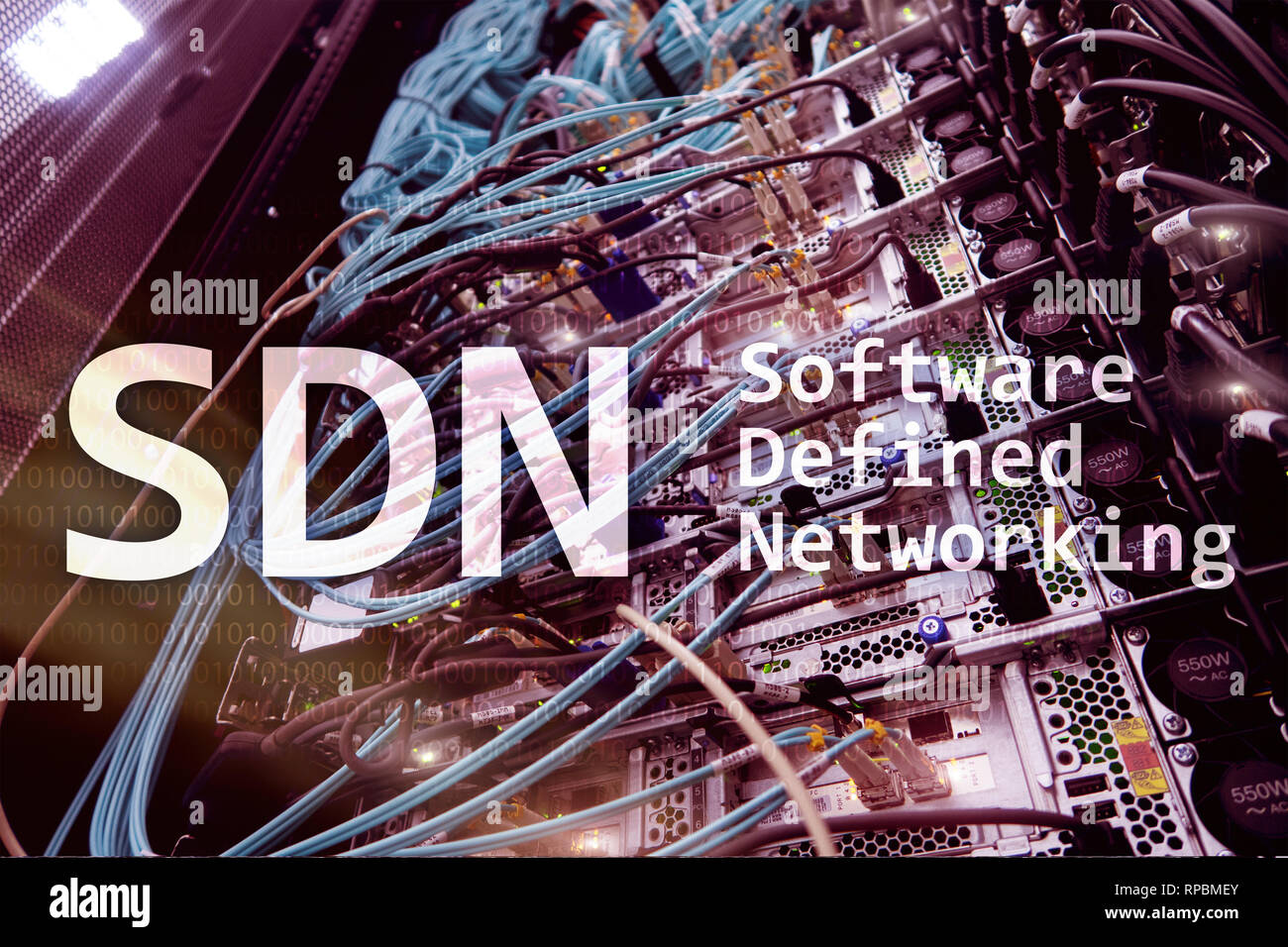 SDN, Software defined networking concept on modern server room ...