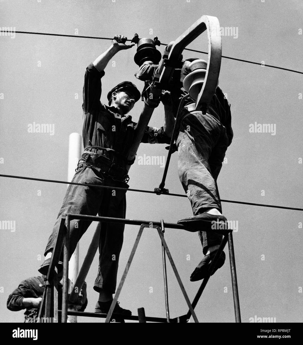 telegraph maintenance workers, 1963 Stock Photo - Alamy