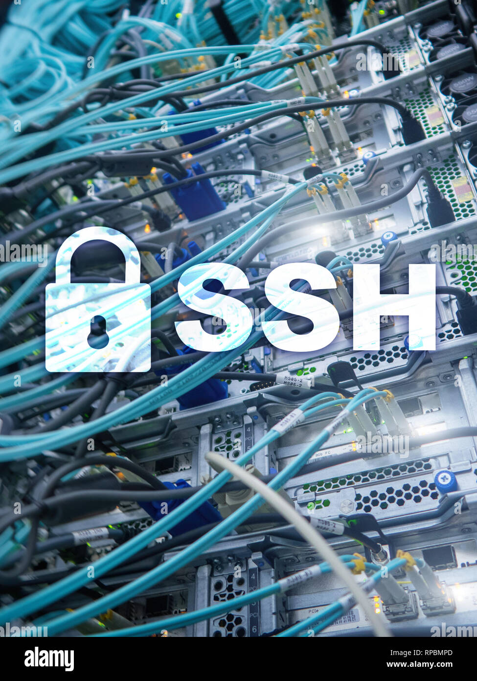SSH, Secure Shell protocol and software. Data protection, internet and telecommunication concept ...
