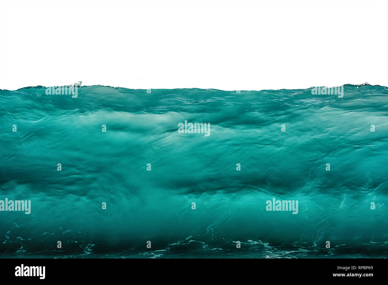 Deep dark turquoise blue underwater background isolated on white. Sea ...