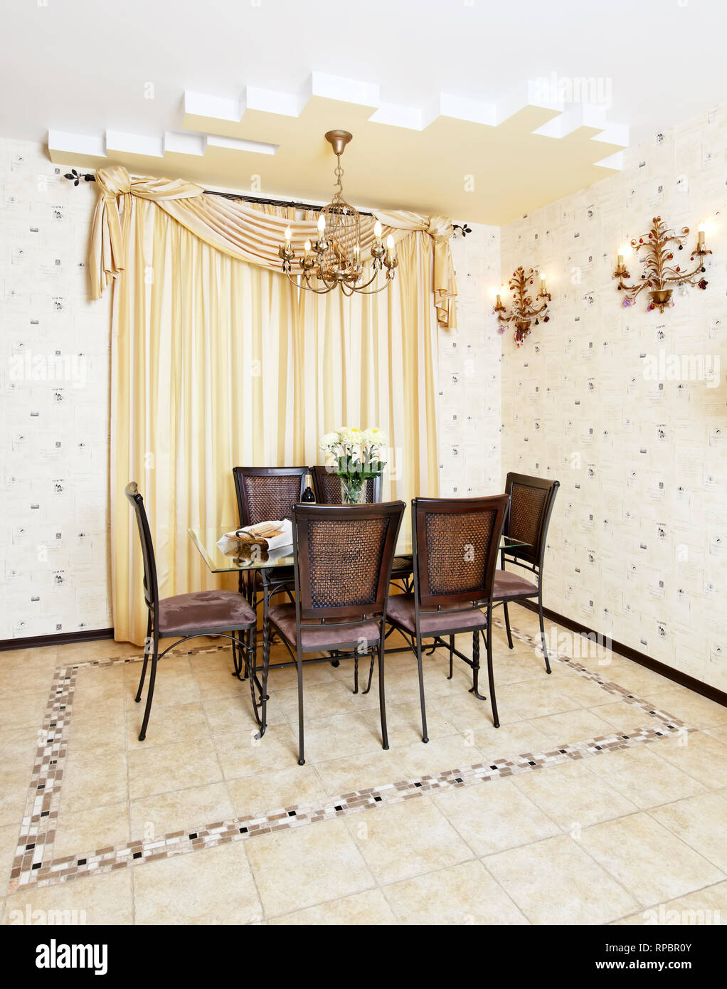 Dining room with table and chair in modern style kitchen in beige ...