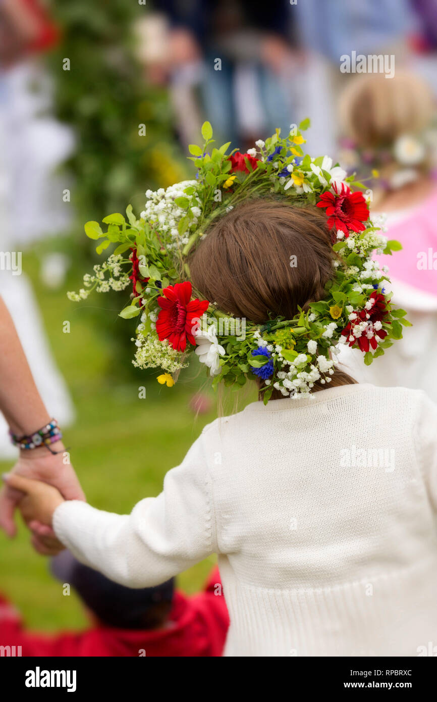 Girl with midsummer wreath Stock Photo - Alamy