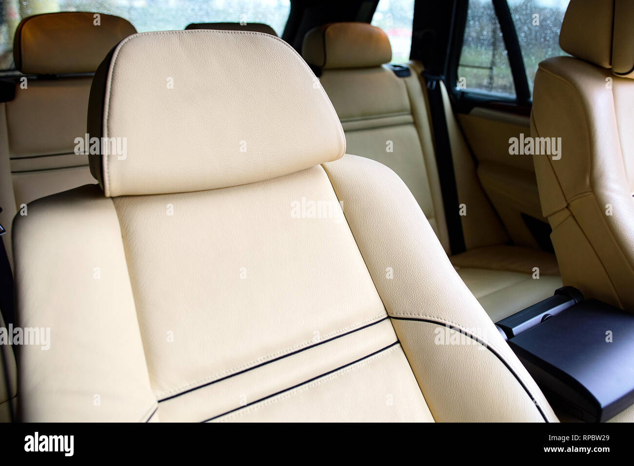 Luxury car inside. Interior of prestige modern car. Comfortable leather ...
