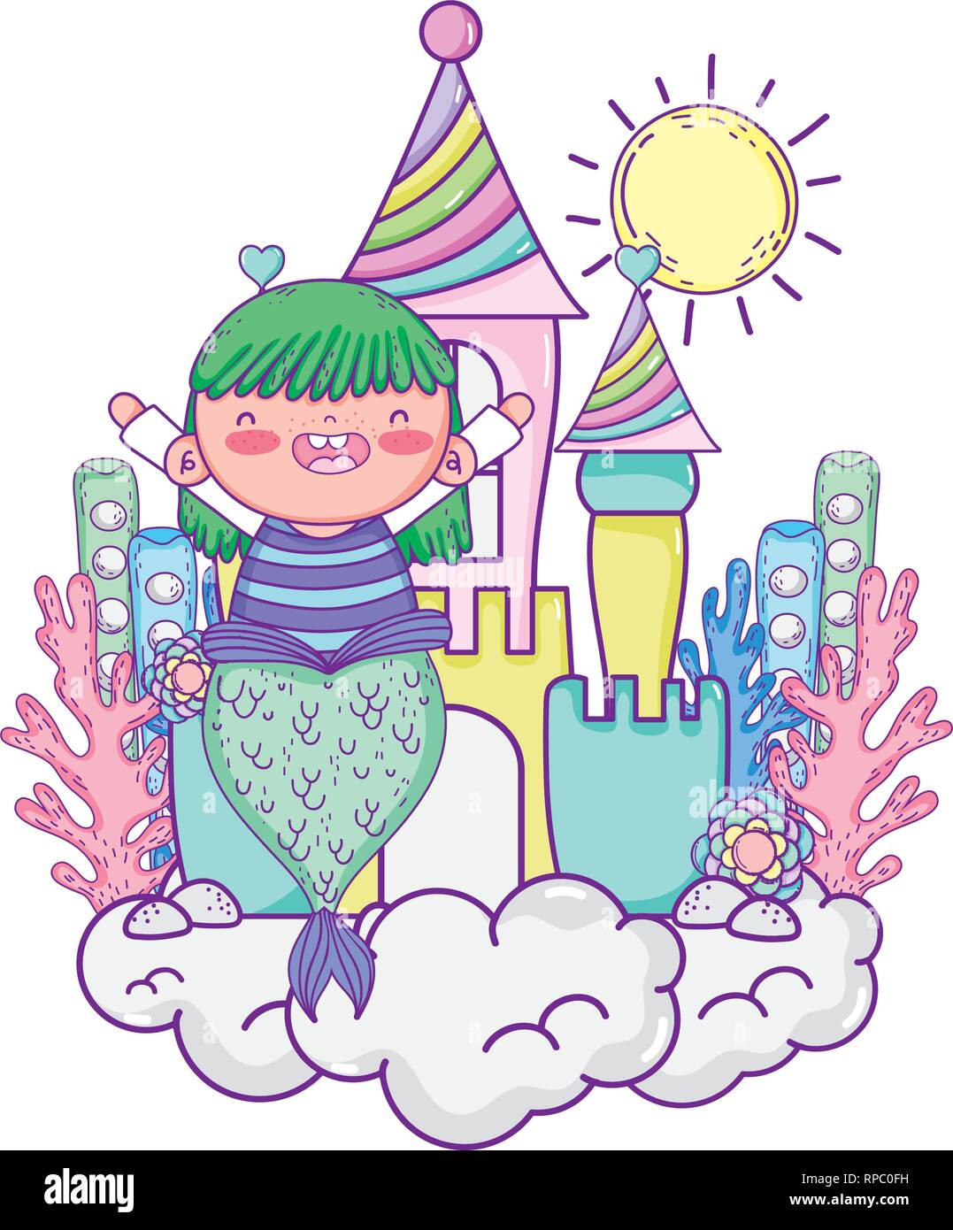 Illustration beautiful mermaid castle fish hi-res stock photography and ...