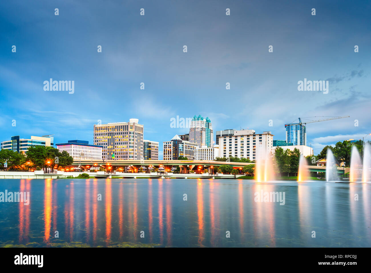 Orlando, Florida, USA aerial cityscape towards Lake Eola at dusk Stock ...