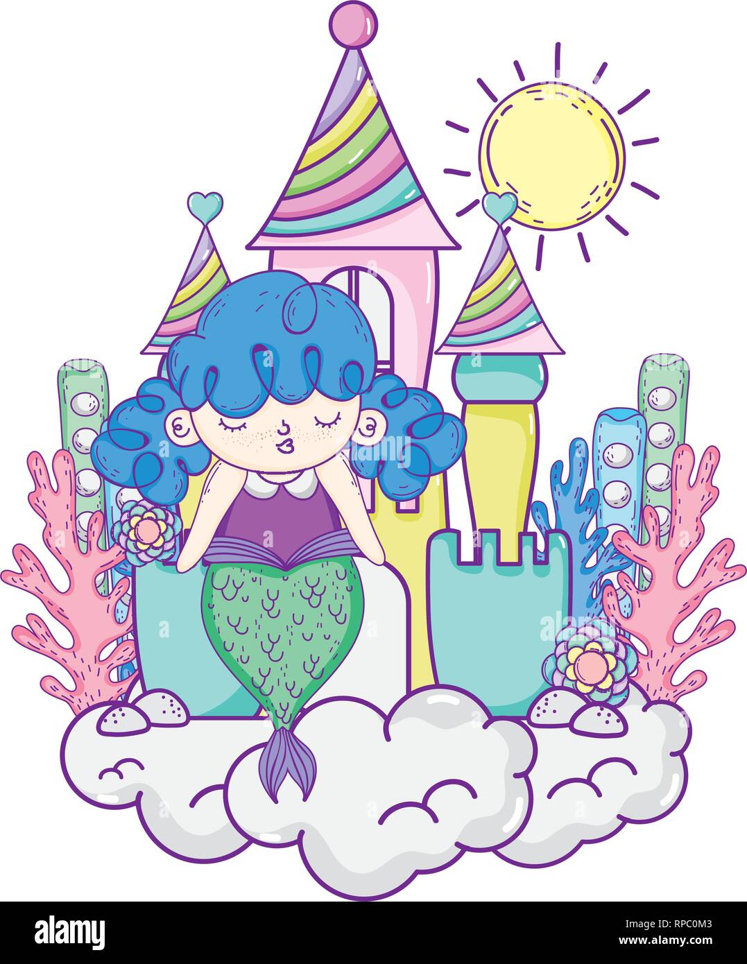 beautiful mermaid with castle scene Stock Vector Image & Art - Alamy