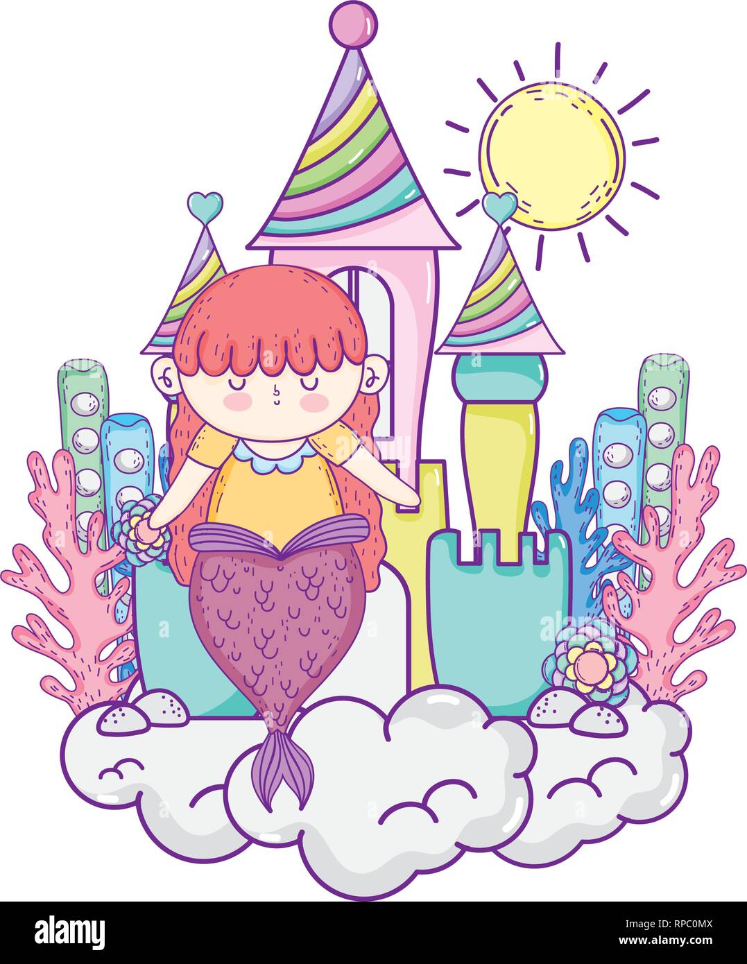beautiful mermaid with castle scene Stock Vector Image & Art - Alamy