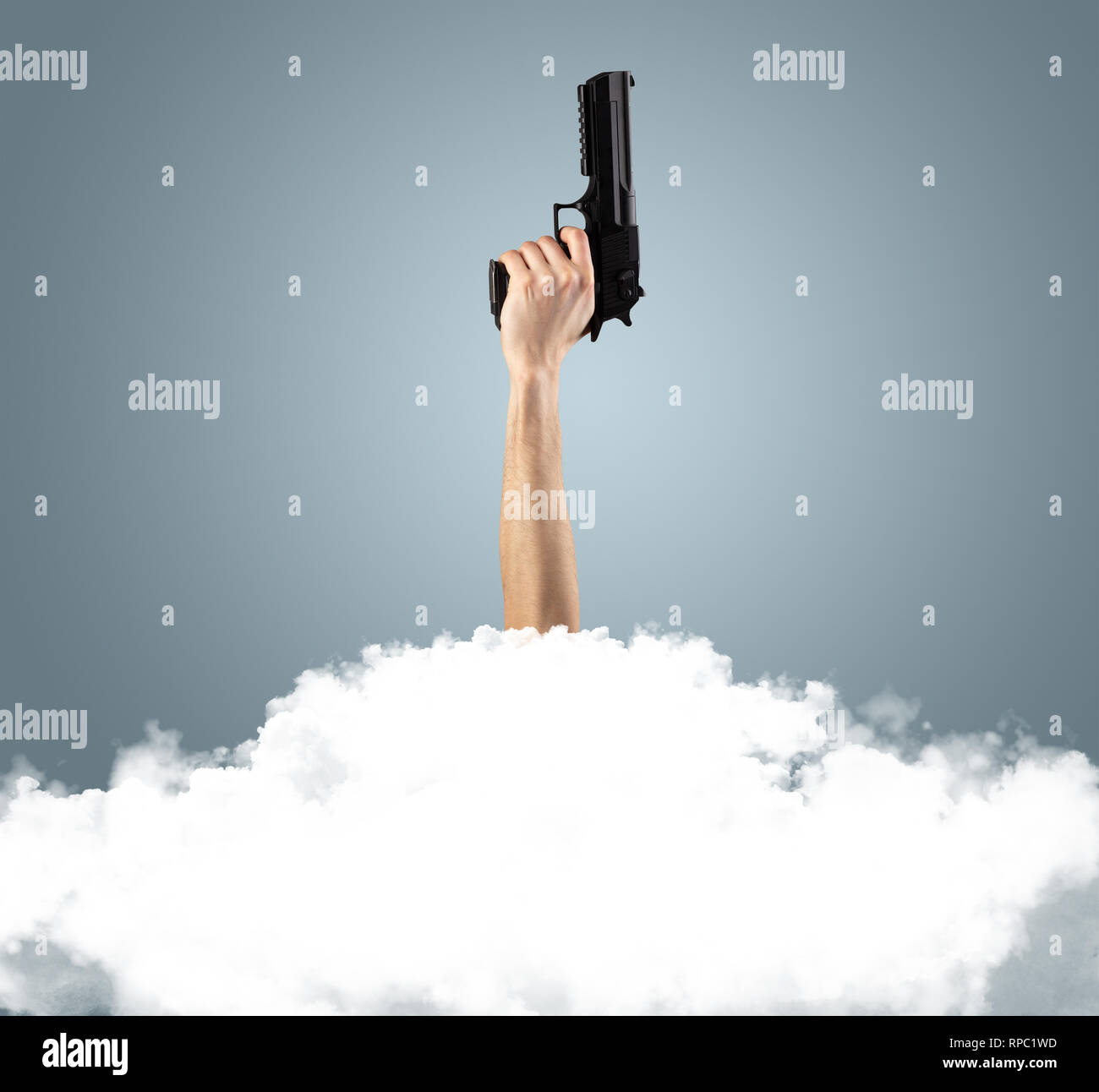 Hand breaking out from the cloud Stock Photo - Alamy
