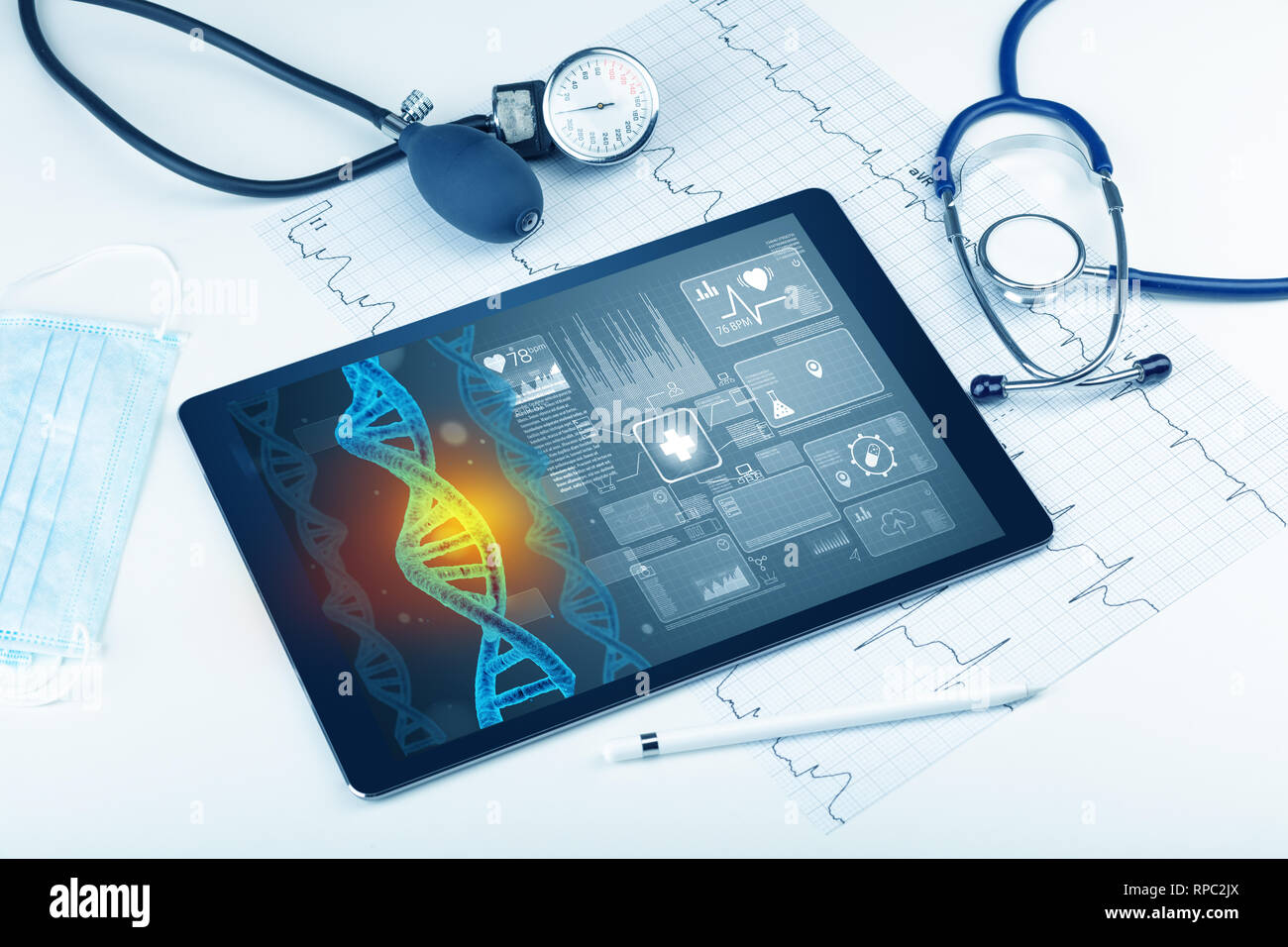 Genetic test and biotechnology concept with medical technology devices ...