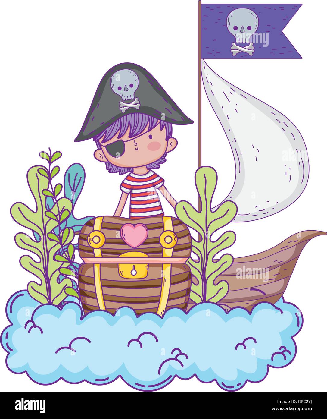 little pirate with boat in clouds Stock Vector Image & Art - Alamy