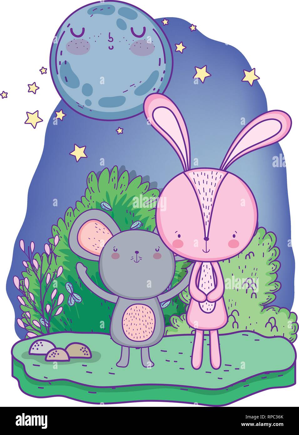 little rabbit and mouse in the landscape Stock Vector Image & Art - Alamy
