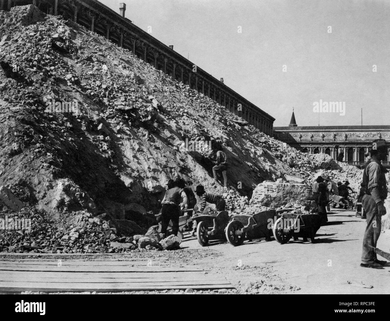 italy, veneto, venice, piazza san marco, clearing of the rubble after ...